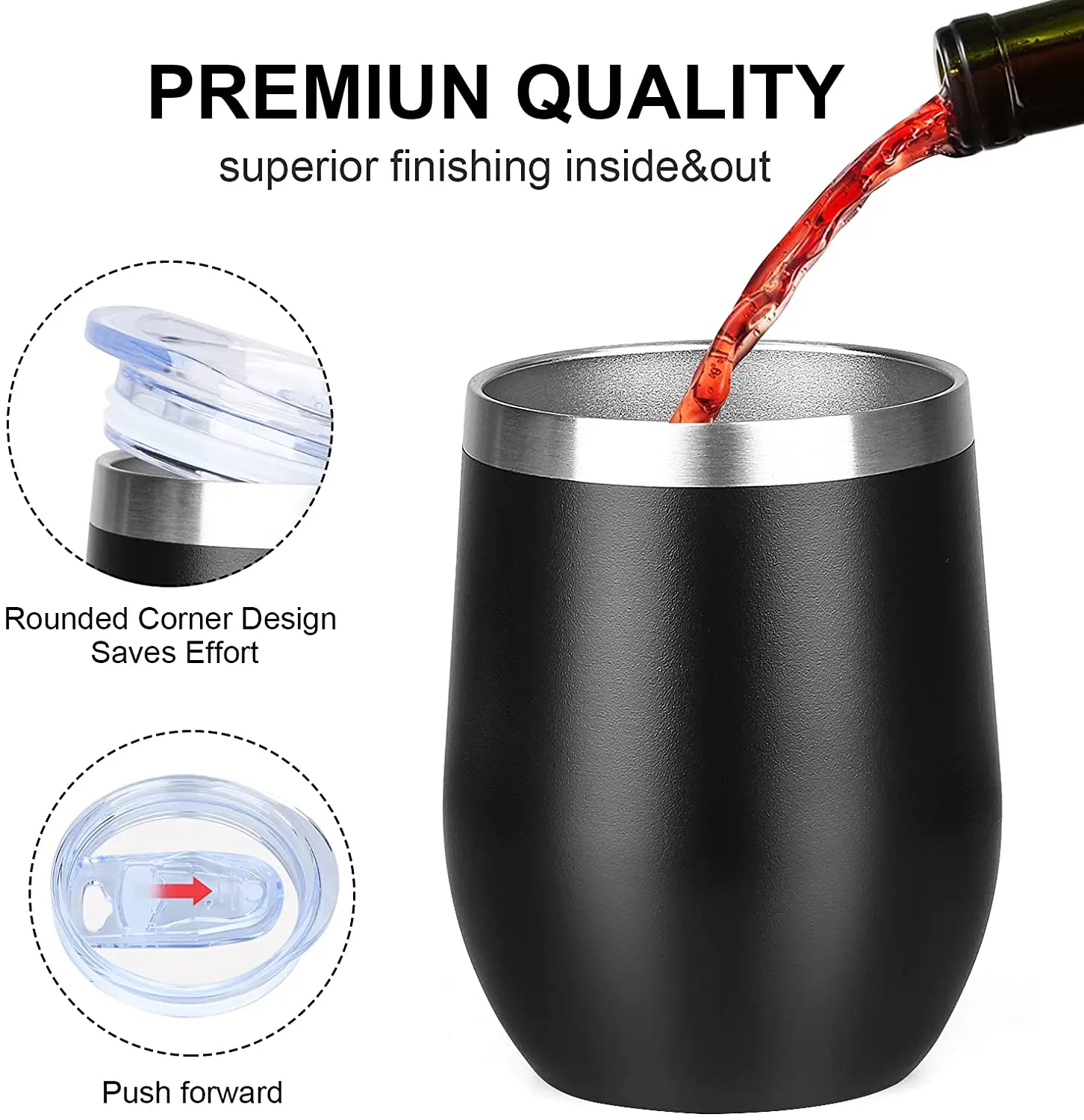 12 Oz Powder Coated Wine Tumbler Stainless Steel Double Walled Stemless ...