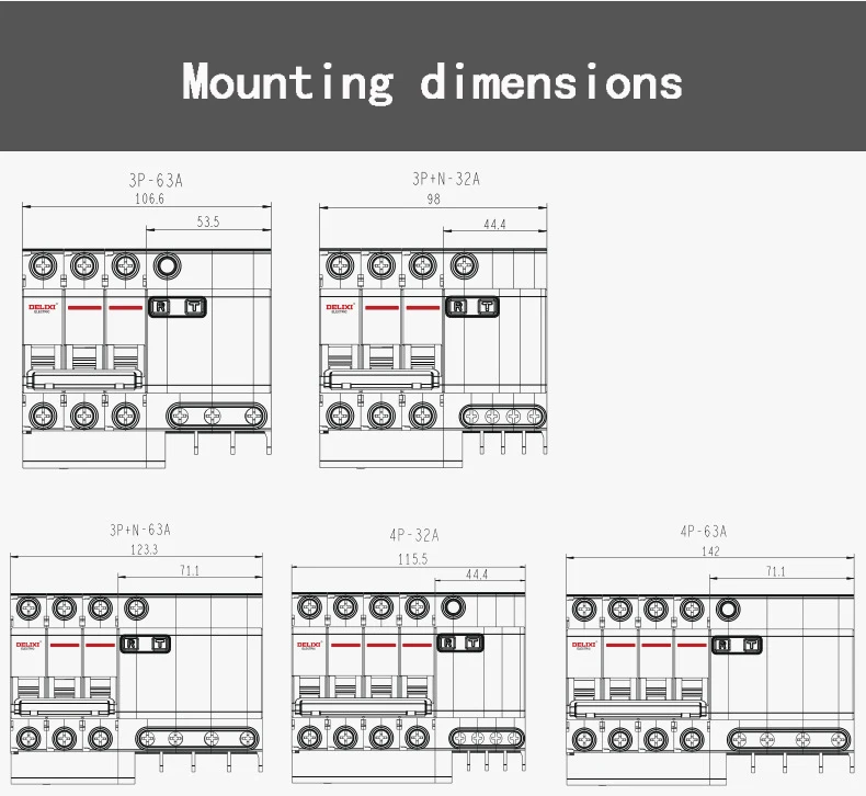 DELIXI DZ47SLE Circuit Breaker - 4 Pole 63A Earth Leakage
