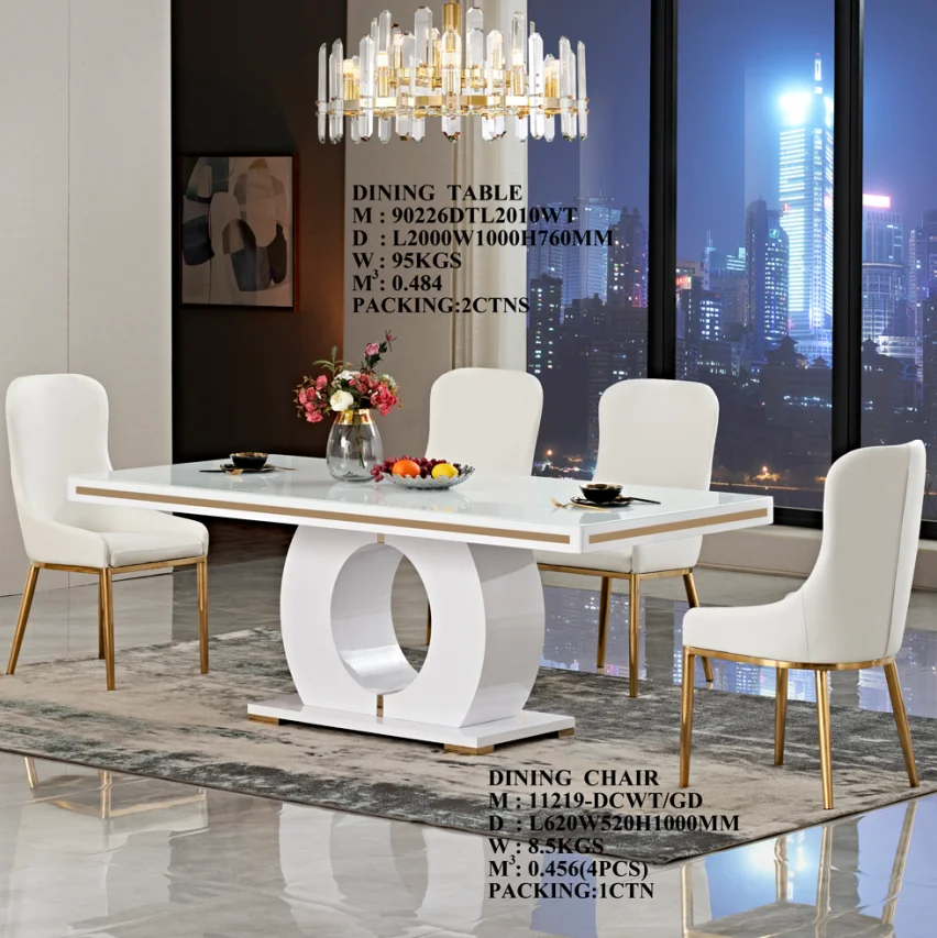 Modern Design Luxury MDF Dining Table Set with Leather Chairs