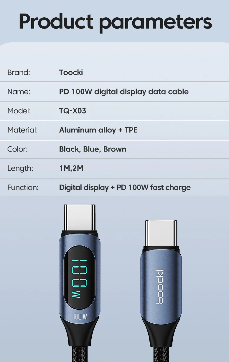 Toocki Pd 100w 5a Type C To Type C Fast Charging Cables Visible Real-time Power Display Type C ...