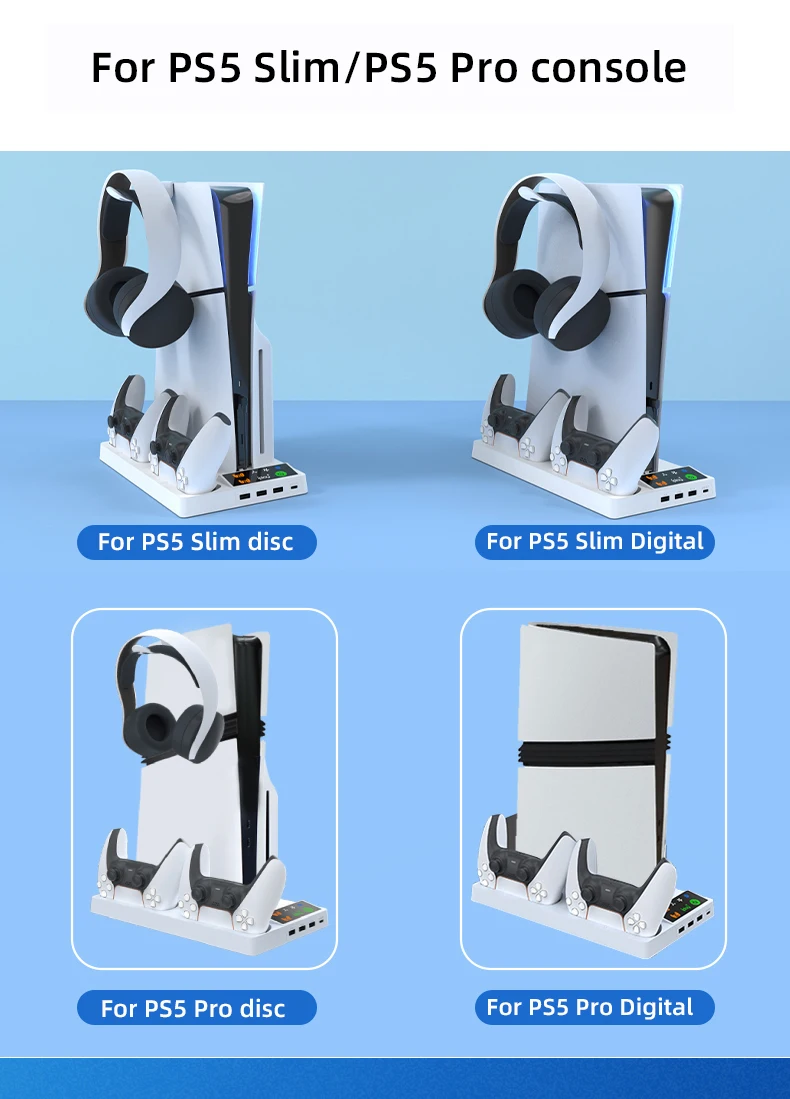 Factory PS5 Slim Storage Stand With Dual Charging Dock Cooling Fan for ...