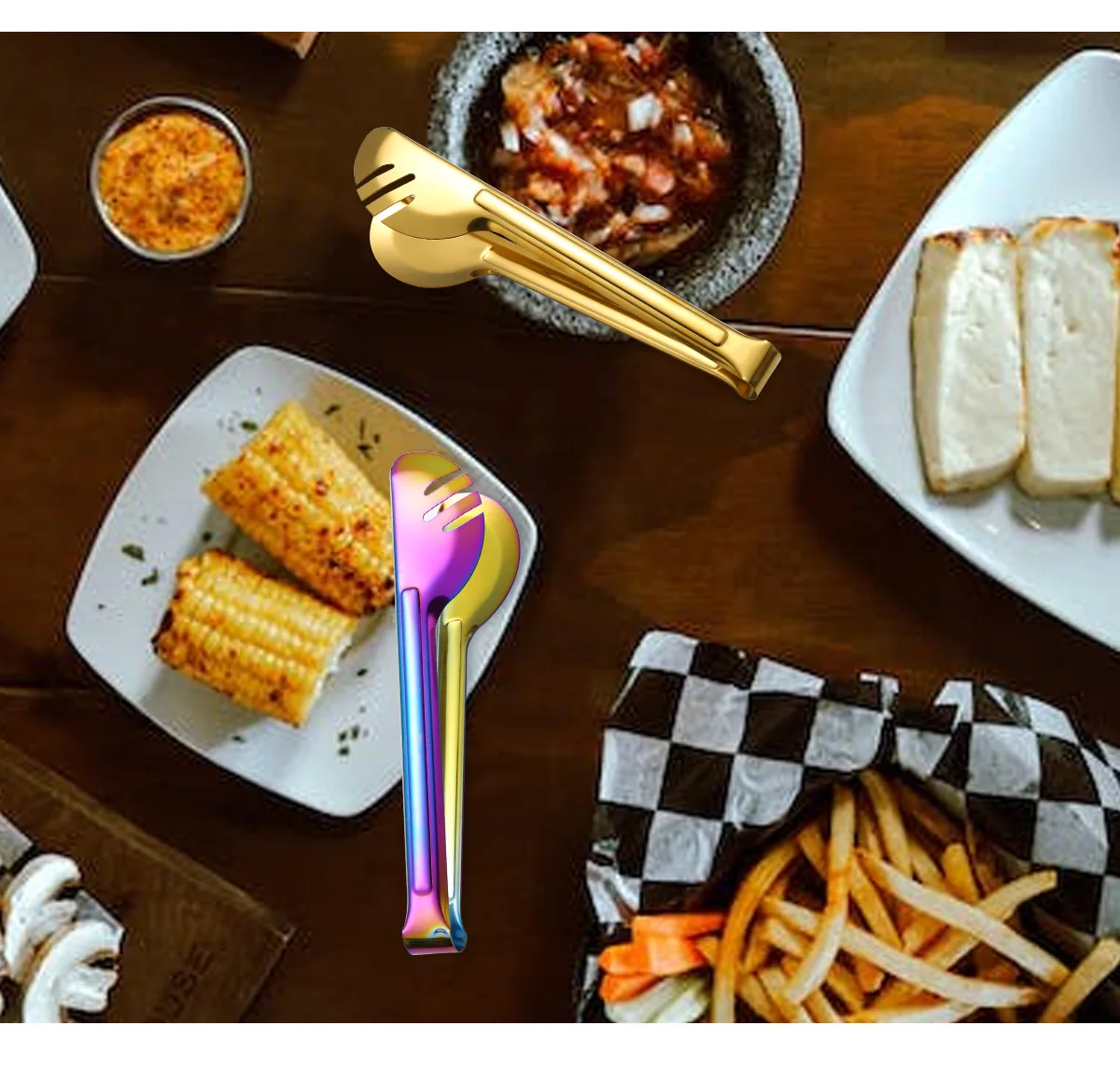 Restaurant Stainless Steel Kitchen Serving Buffet Tongs 9 Inches Multi ...