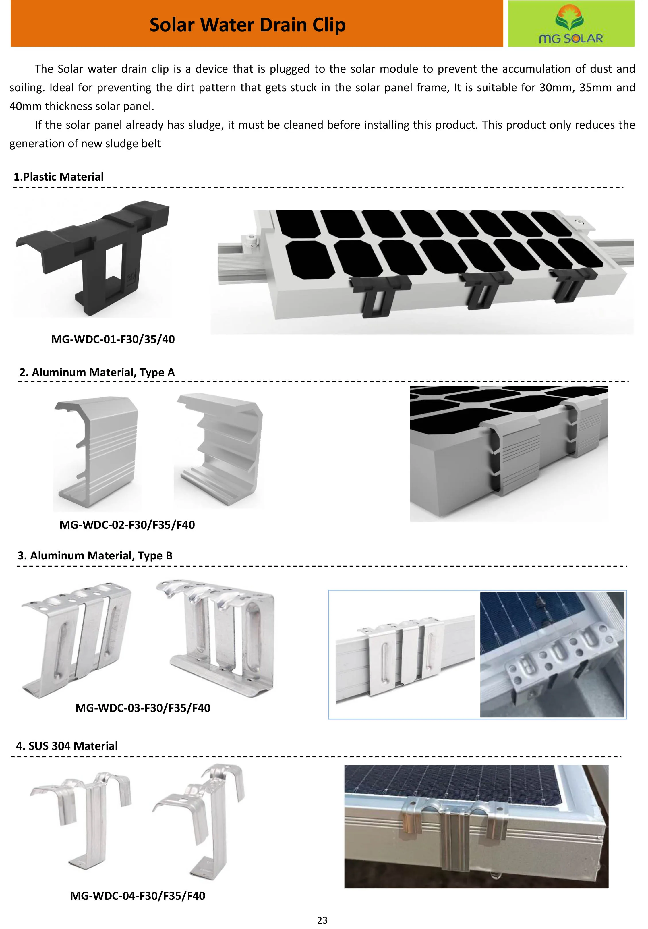 30/35/40mm Solar Panel PE Water Drain Clip - Self Cleaning PV System