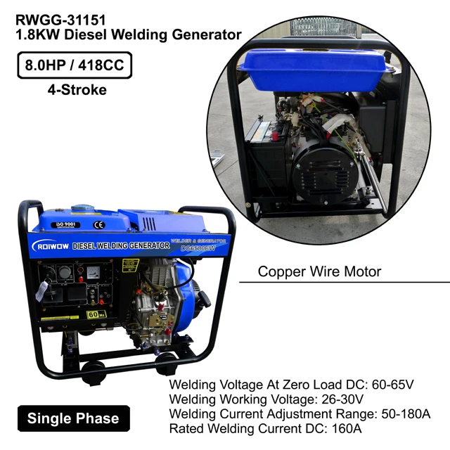 1.8kw Small Portable Diesel Power Welding Generator 180a Dc Welder ...