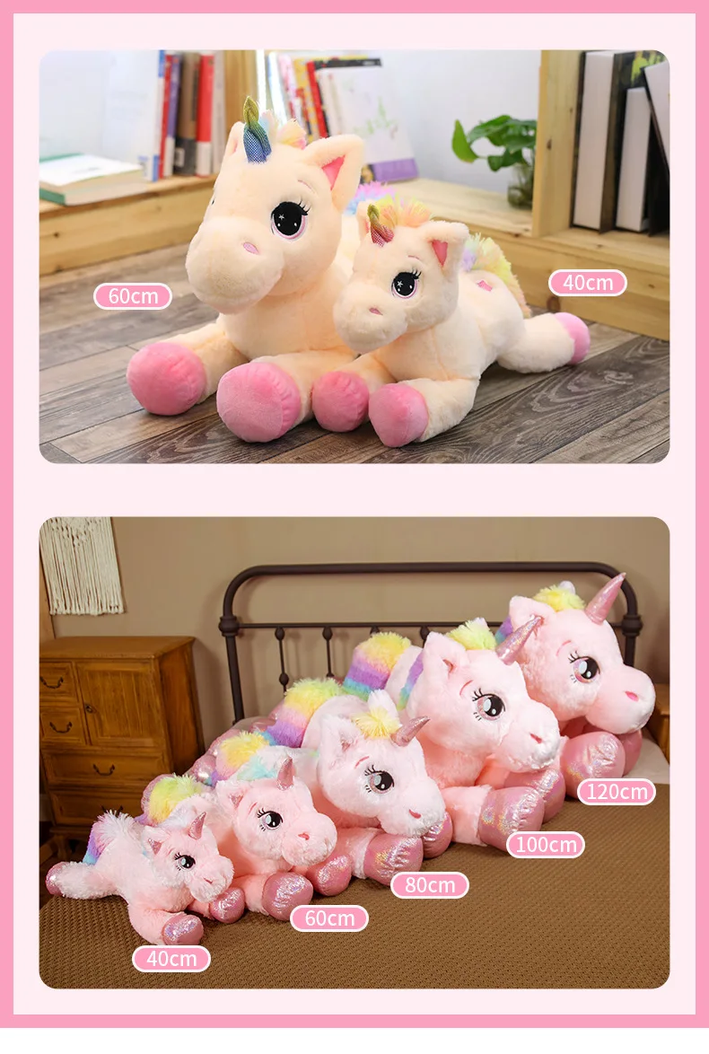 Cute Cartoon Popular Pink Rainbow Unicorn Pillow Doll Super Soft Stuffed Animal Plush Toy For ...