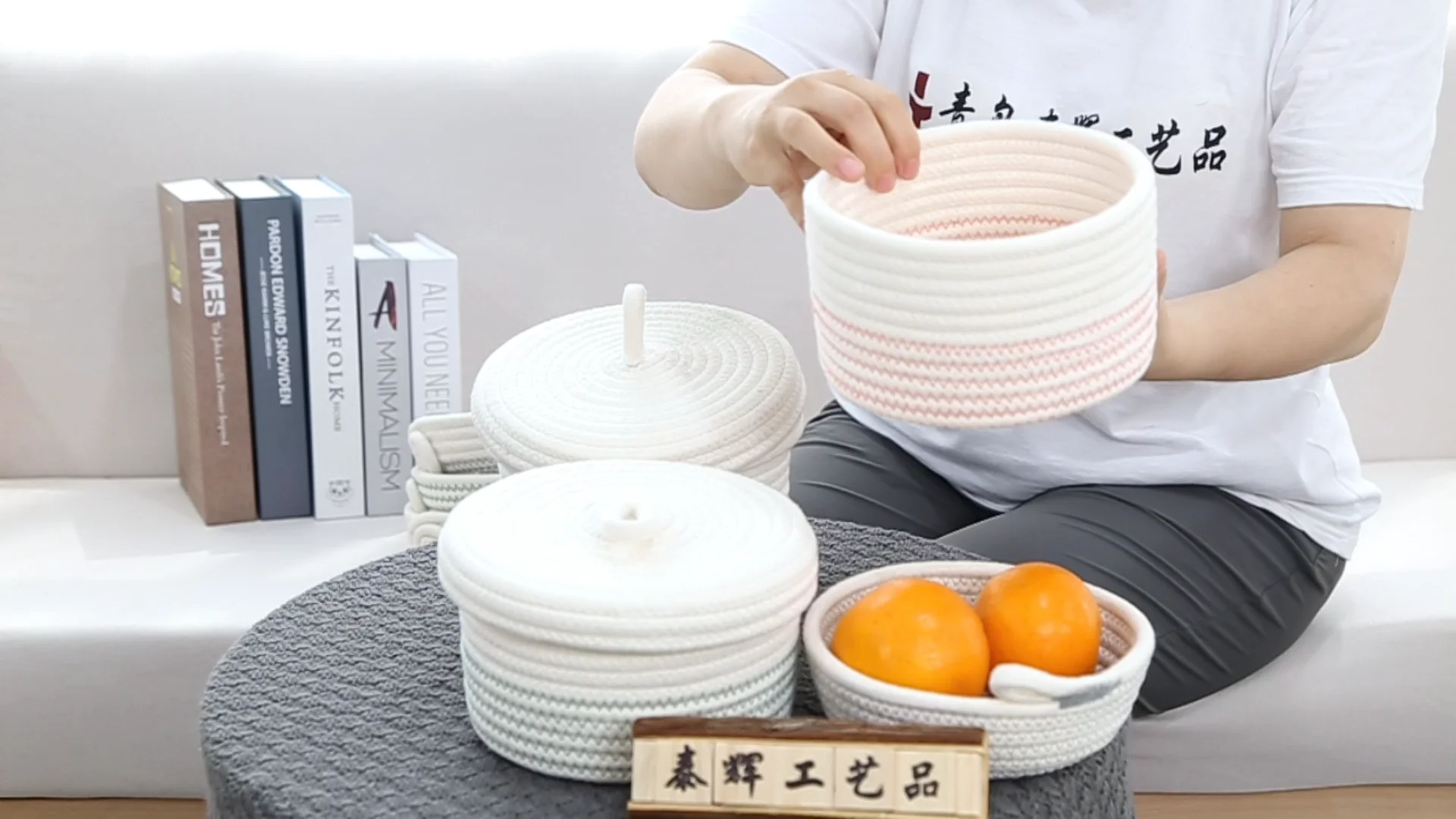 Ins Style Small Size Cotton Rope Woven Storage Basket Desktop Cosmetic ...