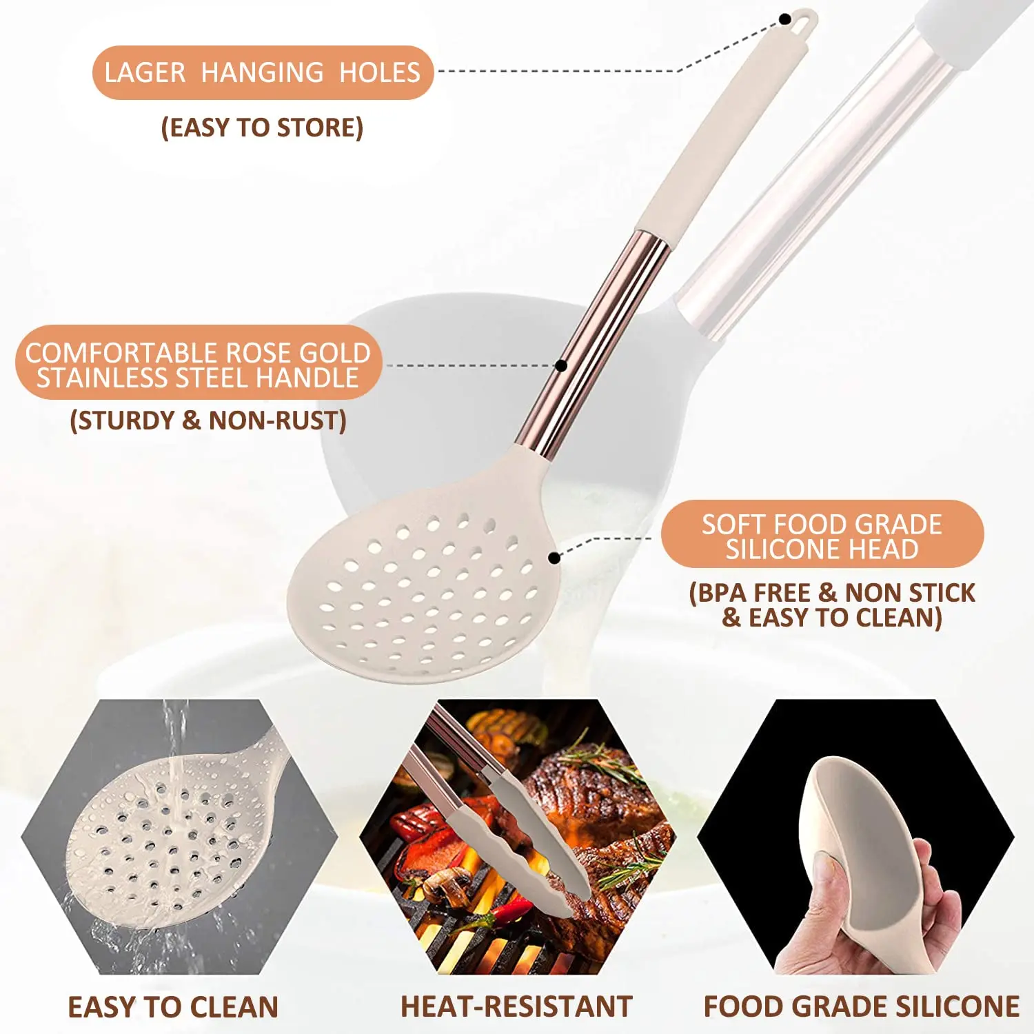 37pcs Rose Gold Home Kitchen Utensils Set With Copper Handle Kitchen ...