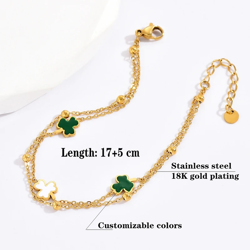 Fashion Jewelry Women's Accessories Stainless Steel Four Leaf Clover Bracelet Dainty Classic ...