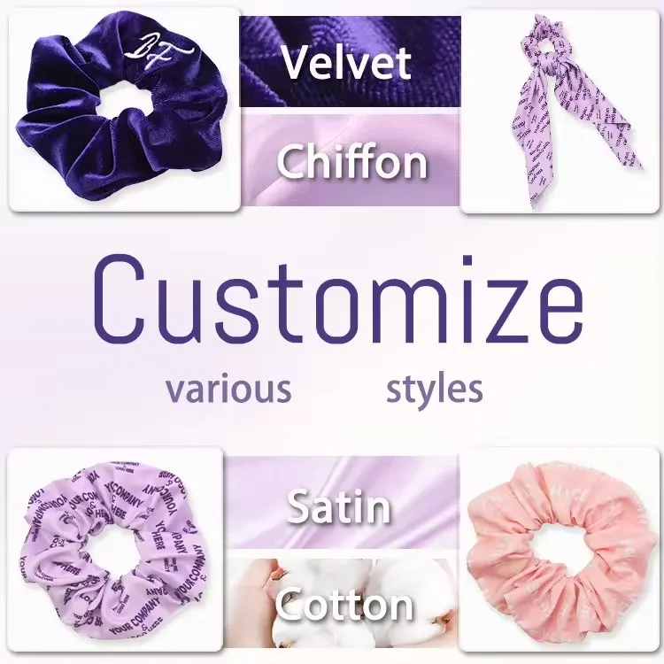Wholesale Custom Your Logo Designer Satin Silk Scrunchies