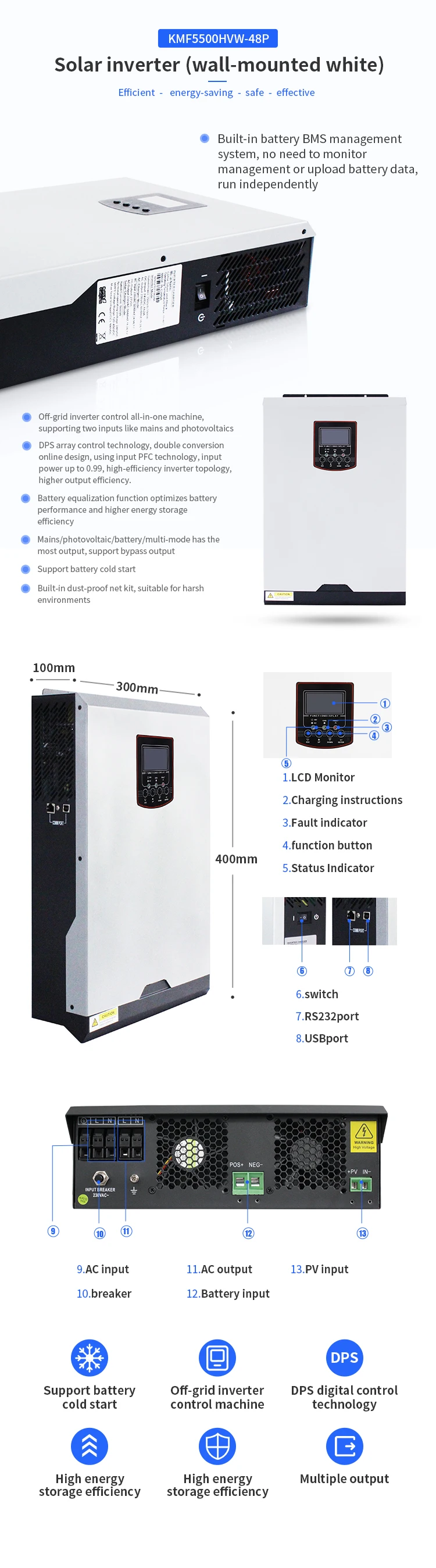 5kw Off Grid Solar Hybrid Inverter 48vdc 7000w Single Phase 9000w 5kv Solar Panel Inverter 8000w ...