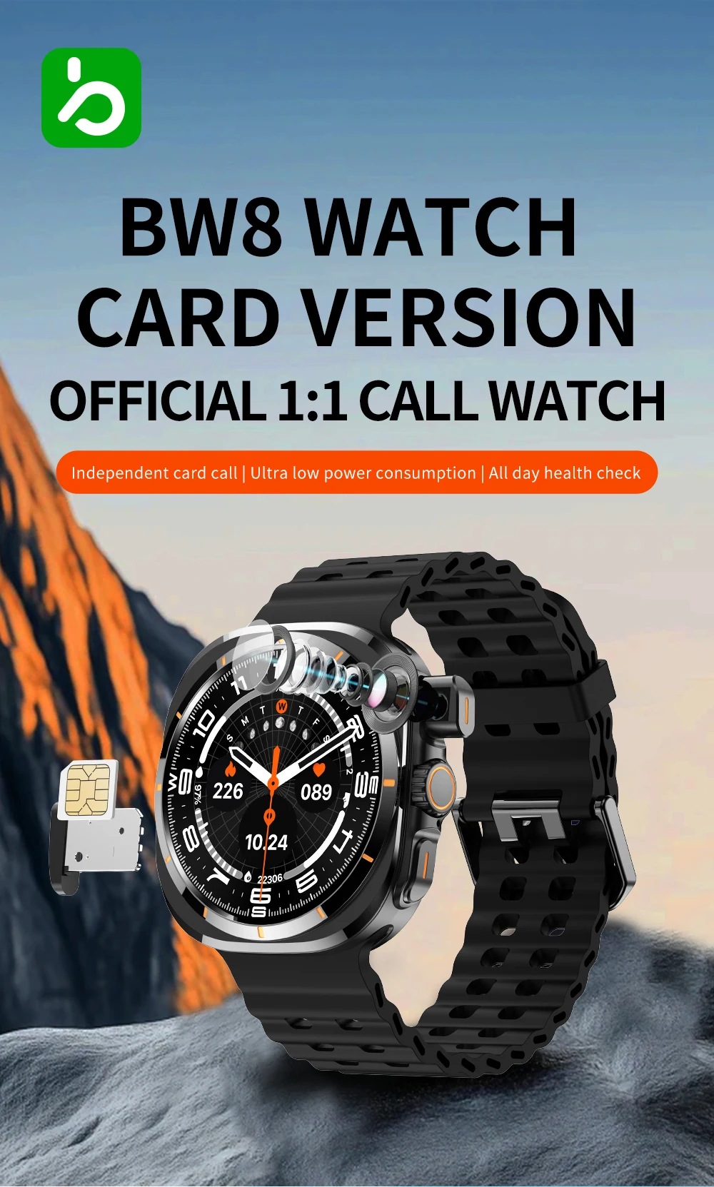 Hot Sale BW8 Smart Watch 1.51" with SIM Card, Wifi, 400mAh Battery ...