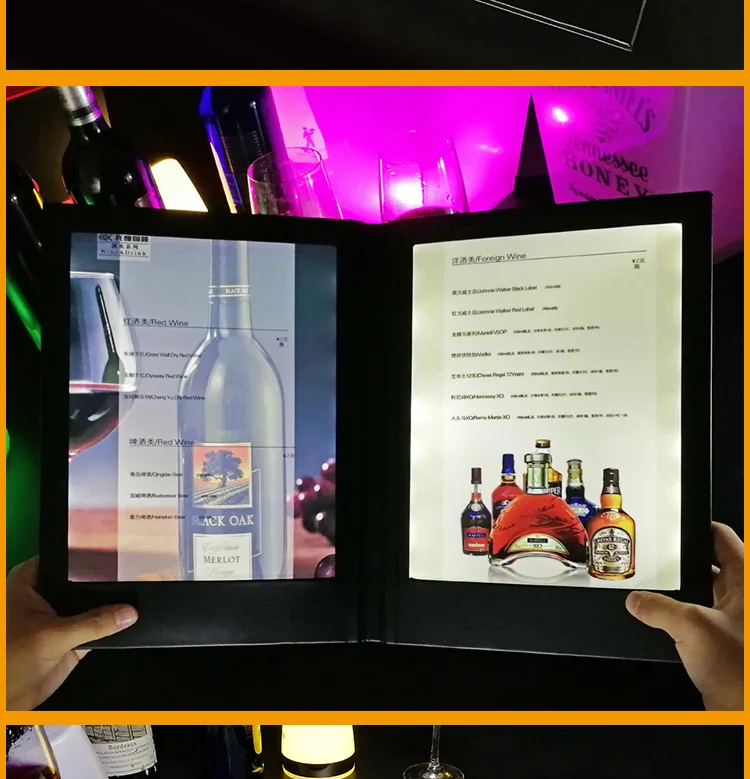 Leather LED Menu Holder - Elegant Drink Menu Book Covers