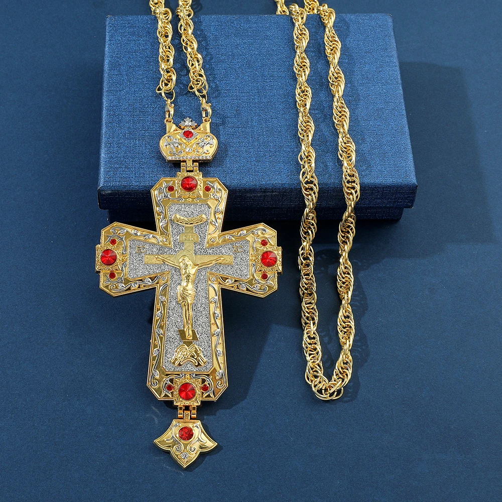 Orthodox Gold Plated Priest Pectoral Cross Icon Necklace