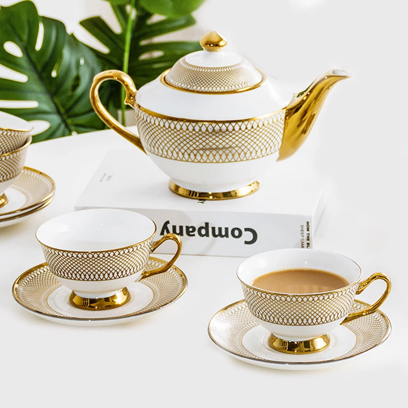 Hand Painted Gold Rim Texture Ceramic Coffee Cups Water Pot Milk Jug ...