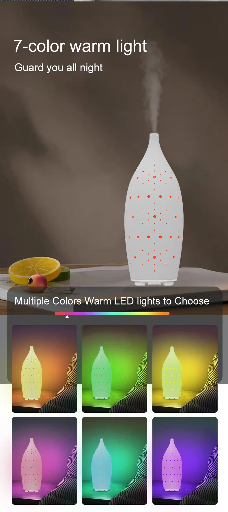 Night Light Cool Scent Diffuser Ceramic Led Essential Oil Machine Smart ...