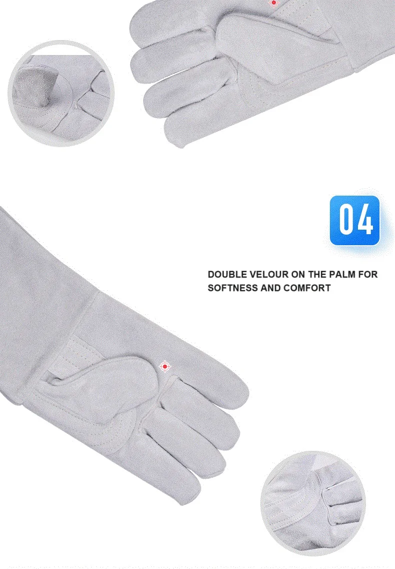 Long Cuff Cowhide Leather With Double Sided Velvet Material Liner Heat ...