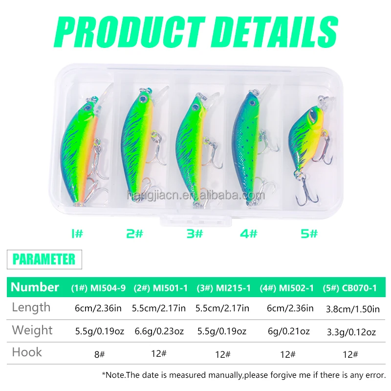 5pcs Box Minnow Baits Kit Wobbler Crankbaits With Box Fishing Lure Set ...