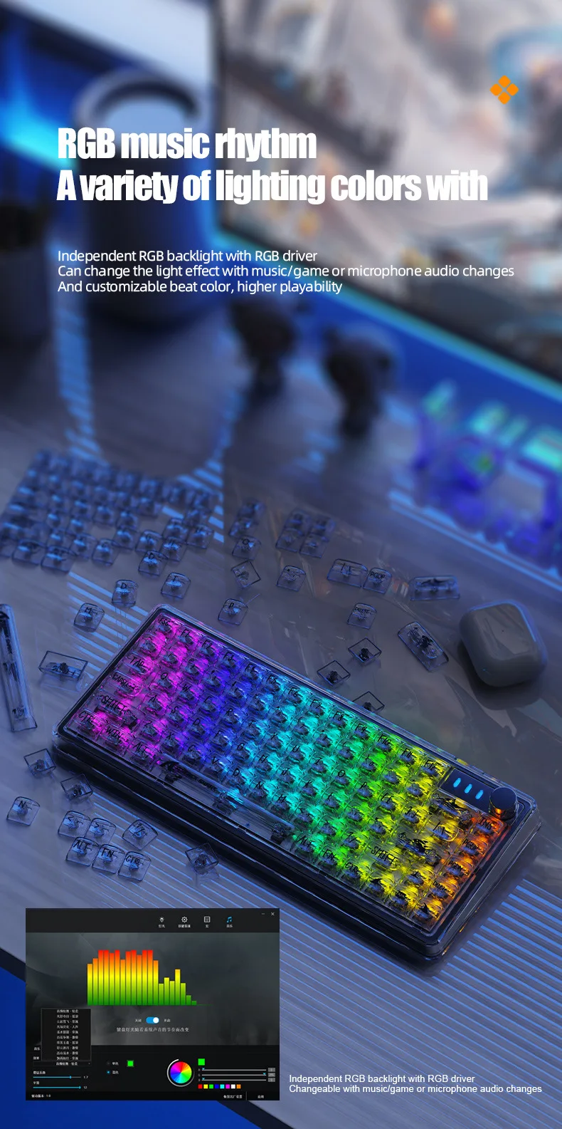 Attack Shark K75 Transparent Mechanical Keyboard - 82 Keys