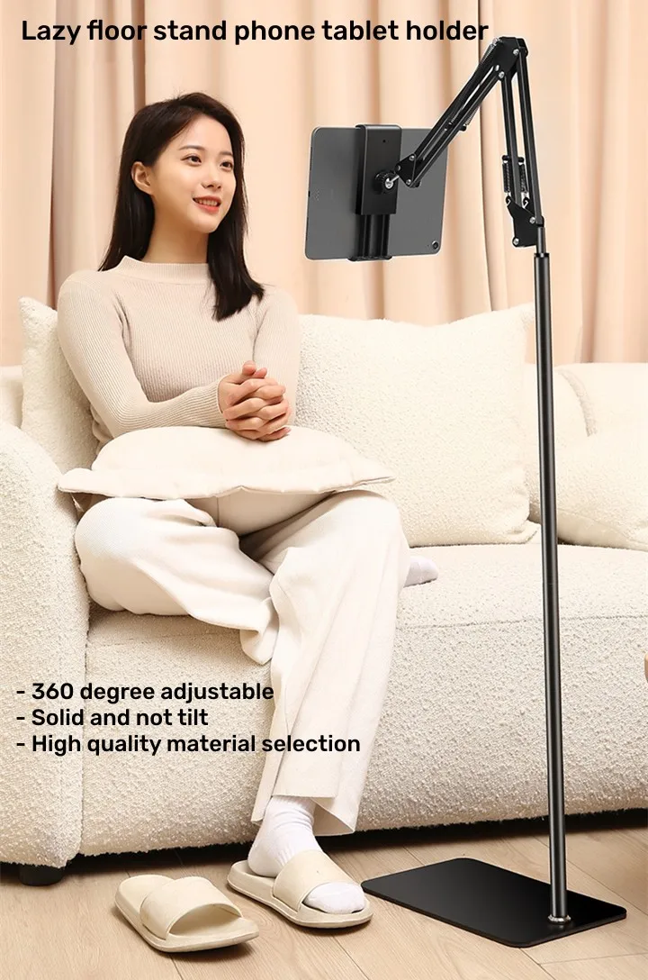 135cm Tall Tablet Stand Adjustable Metal Floor Standing Tablet Holder ...