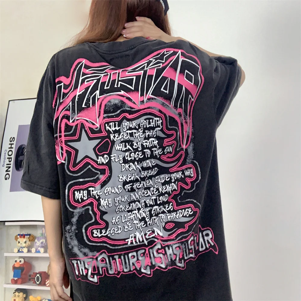 Hellstar Summer American Fashion Creative Fun Print Retro Distressed ...