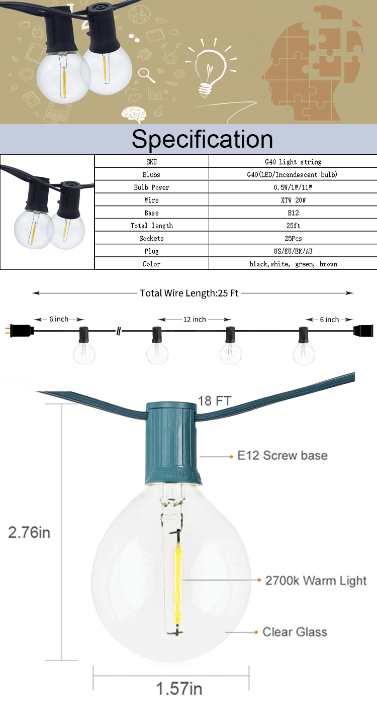 Indoor Outdoor G40 Globe String Light Led Decoration Light For Festival ...