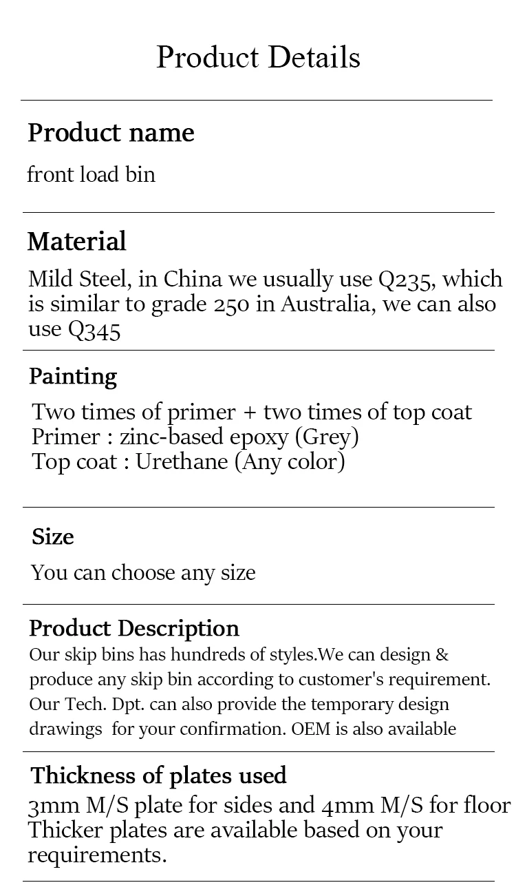 Waste Management Waste Recycling Bins Front Loading Dumpsters Skip ...