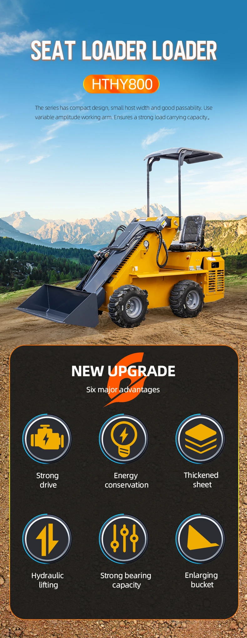 HTHY800-Y Mini Four Skid Steer Front Small Ride on Compact Wheel Loader ...