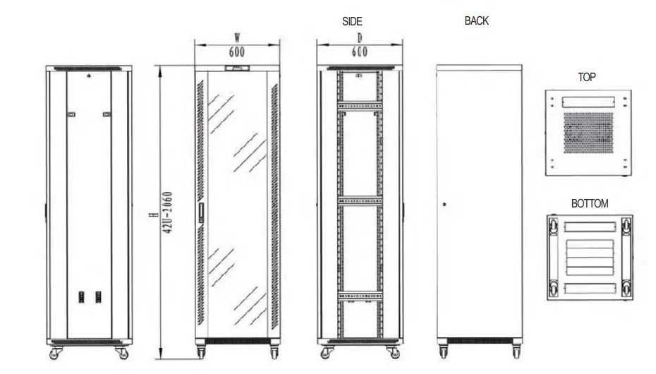 SPCC Network Cabinet High Loading 1000kg with Temper Glass Door Front ...