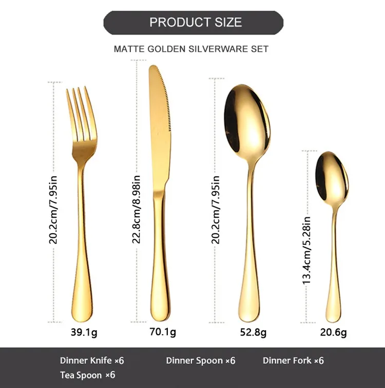 Luxury 24 Piece Home Flatware - 1010 Gold Set by Cathylin
