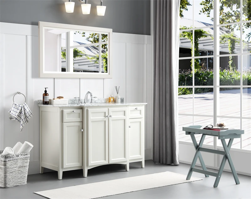 Modern 53 Inch Bathroom Vanities Drawer Storage Solid Wood And Carrara ...
