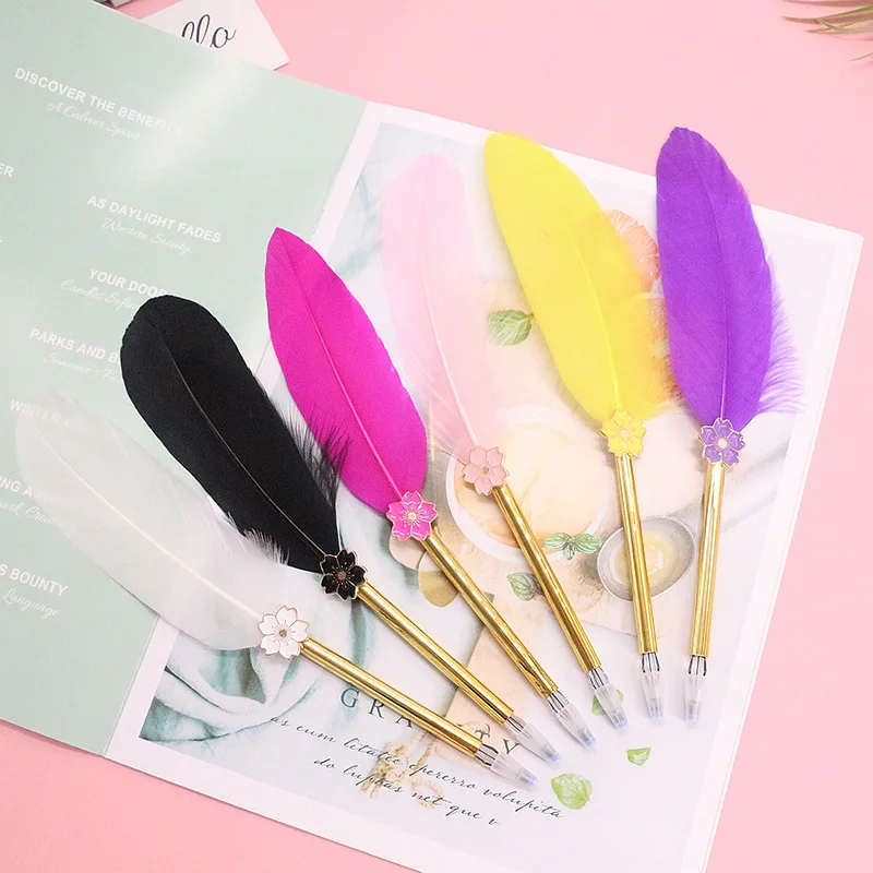 New Natural Goose Feather Gift Pen Diamond Neutral Pen Simple And Cute ...