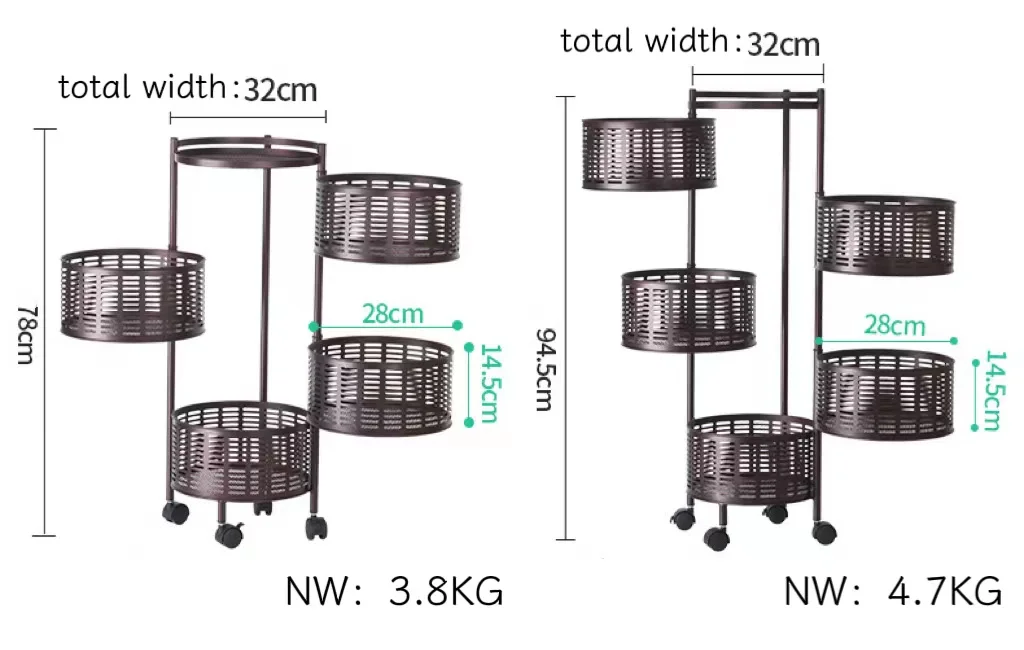 Fruits Vegetables 5 Layer Trolley Rotating Round Drawer Rotary Kitchen ...