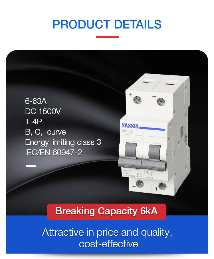 Mcb 2p 50a Sassin Dc Circuit Breaker 3sb6z Factory - Buy 2 Pole Dc ...