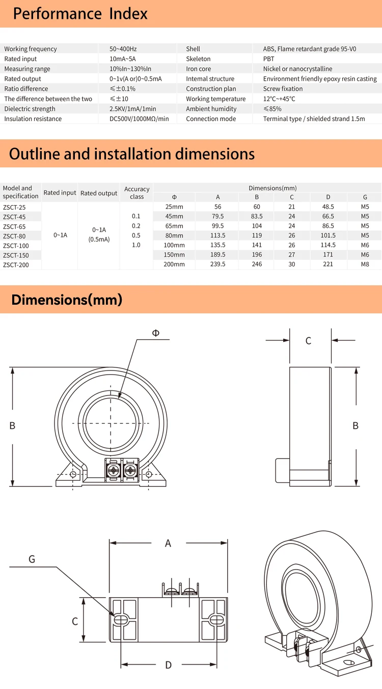 ETEK ZSCT-100 CBCT 1a/0.5ma Current Ratio ID100 Main Circuit