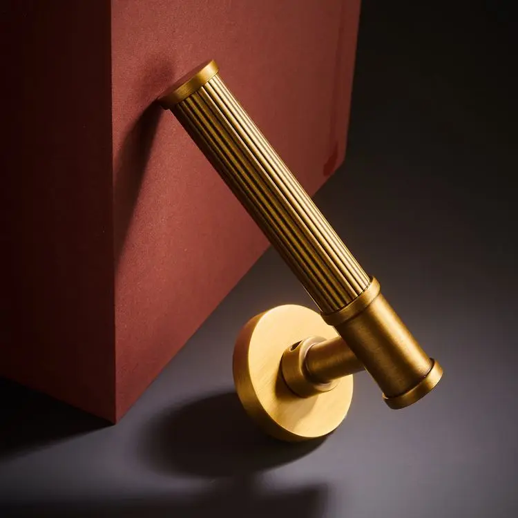 Antique Solid Brass Room Bathroom Tubular Lever Wooden Door Handle With ...