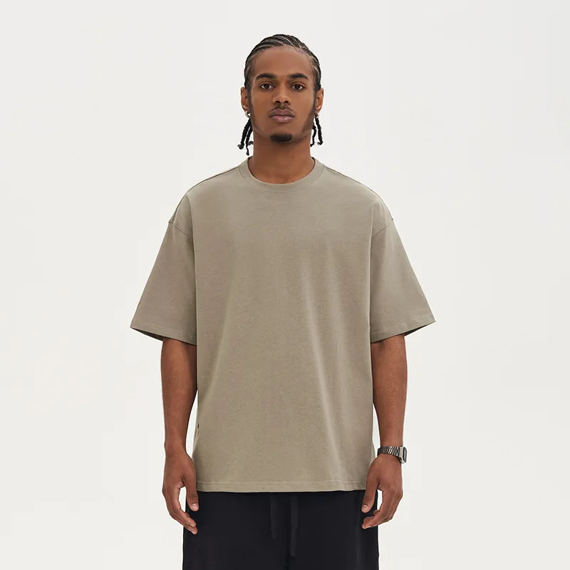 Summer 2023 New Earth Tone 280g Loose Men's Short Sleeved Fashion Brand Heavy Weight Cotton T ...