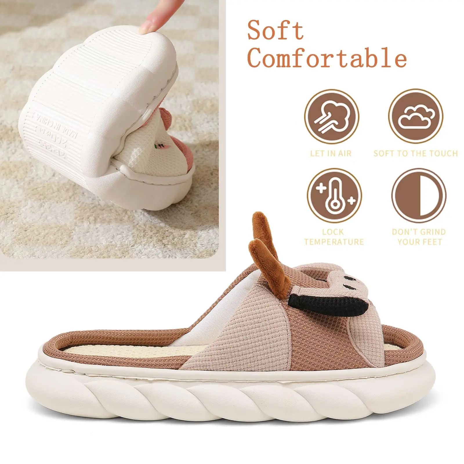 Warm and Stylish Vaquita Milk Cow Lady Slippers in Linen