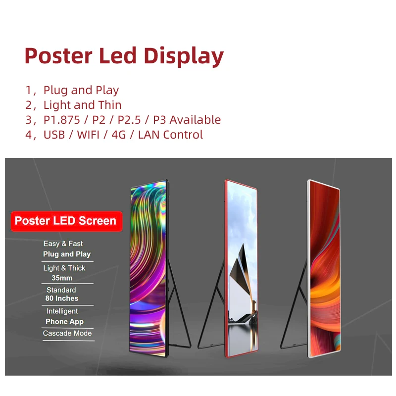 Digital Poster Led Screen Outdoor Indoor Led Display P1.8 P2 P2.5 P3 4g ...