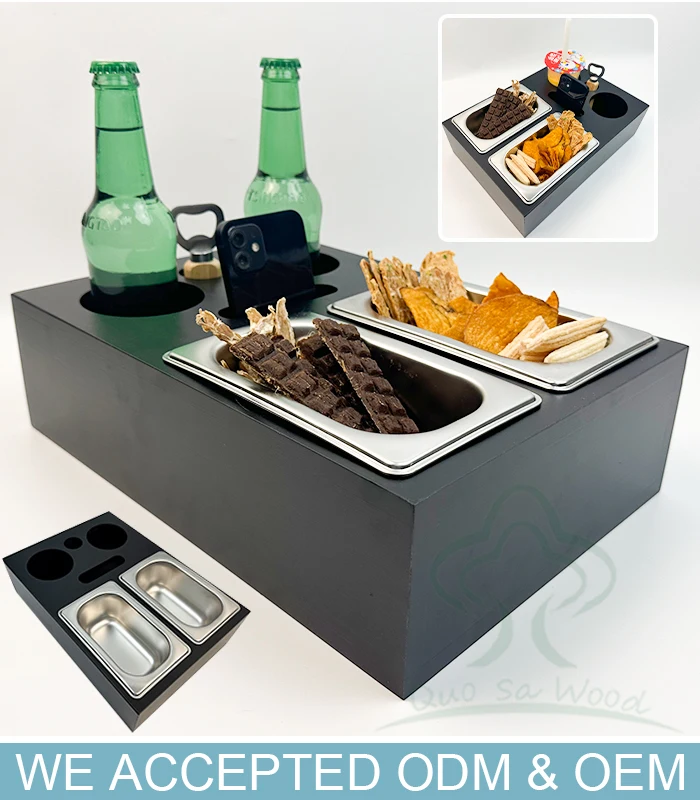 Luxury Black Wood Sofa Couch Snacks Caddy Serving Crate Tray W/ 2 Cup ...