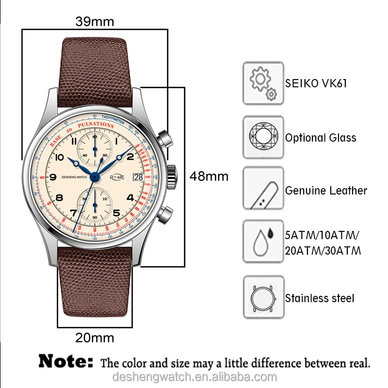 All Stainless Steel Watch VK61 Chronograph Men's Wrist