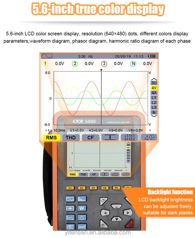 Victor 5000 Handheld Electrical Energy Analyzer Meter 4 Channel Voltage ...