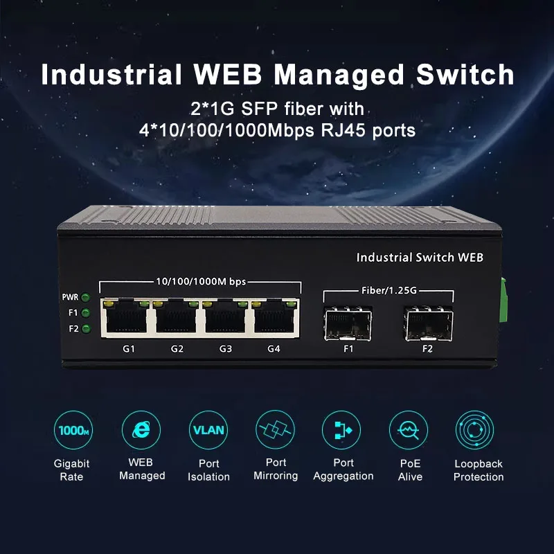 Industrial Ethernet Switch with 2 SFP Slots & 4 RJ45 Ports