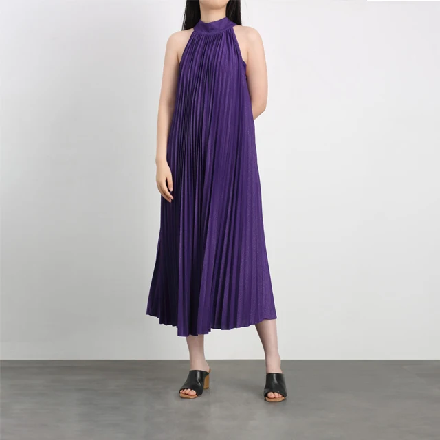 Purple Wire Pressed Crepe Back Streamer Sleeveless Pleating Dress Of High Quality In2023 New