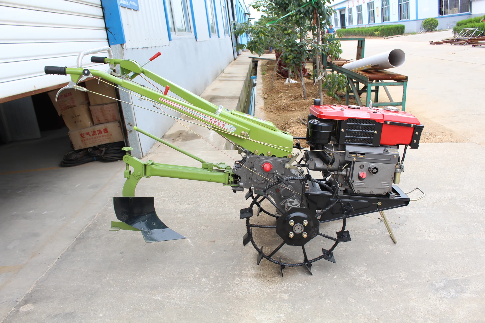 12hp Walking Tractor with Plough and Rotary Tiller Garden Walking ...