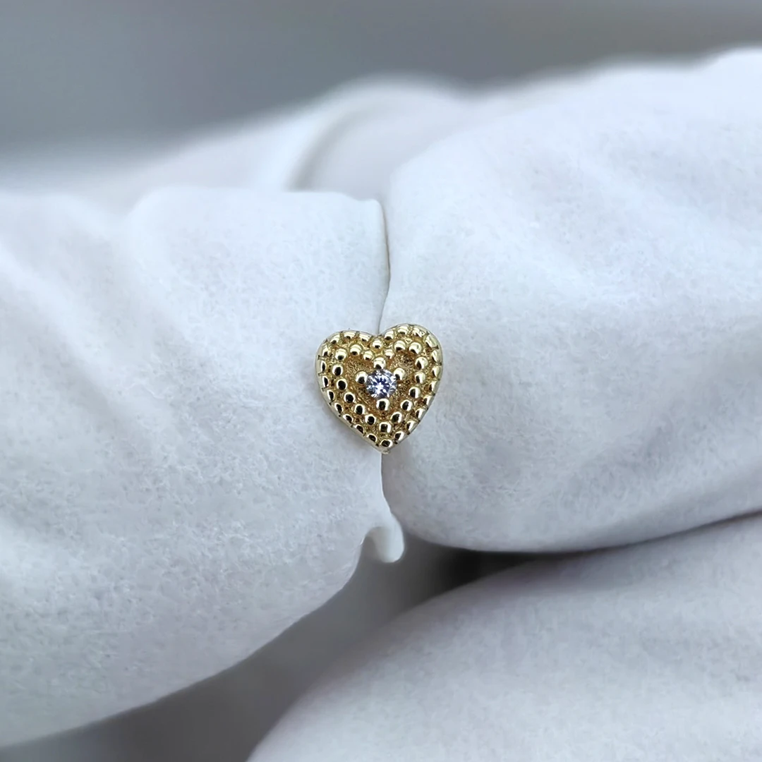 Calendo Jewelry 14k Solid Gold Heart Shape Threadless End With ...
