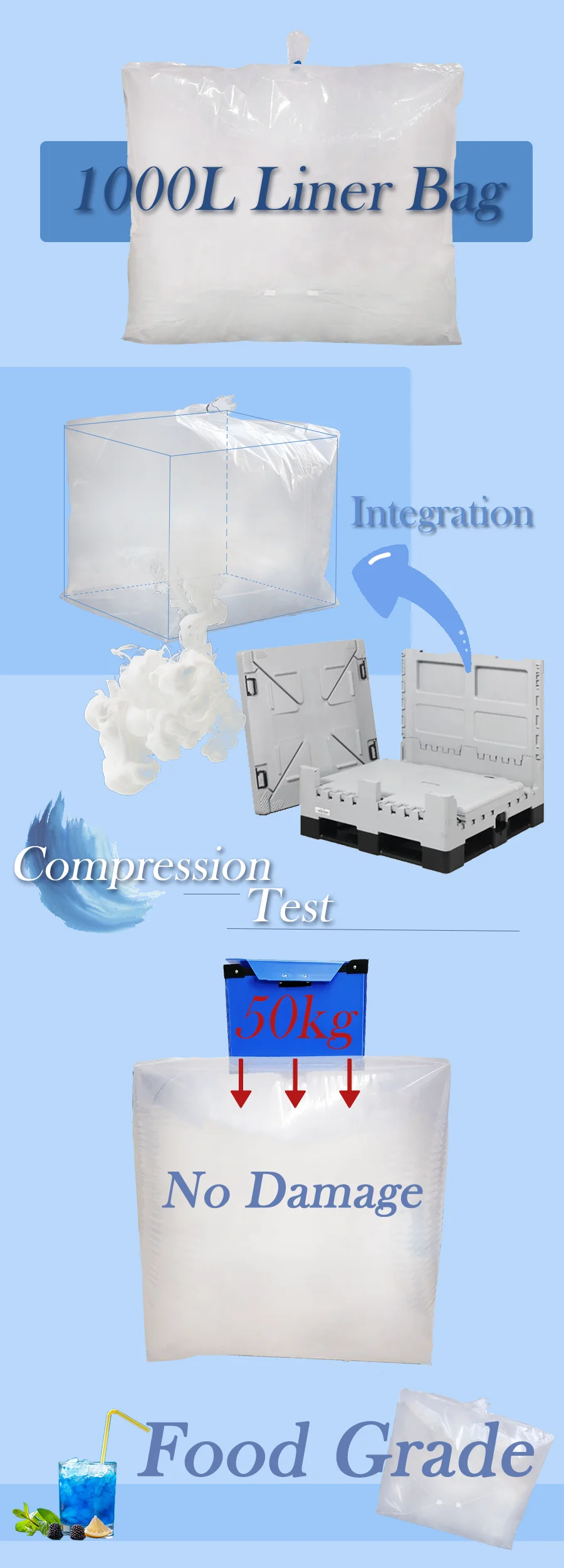 Transparent Aseptic Ibc Tank Plastic Liner Bag For Liquid Packaging ...
