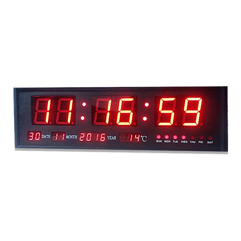 Wall-mounted Digital Signage Clock with Date, Week, and Temperature Display
