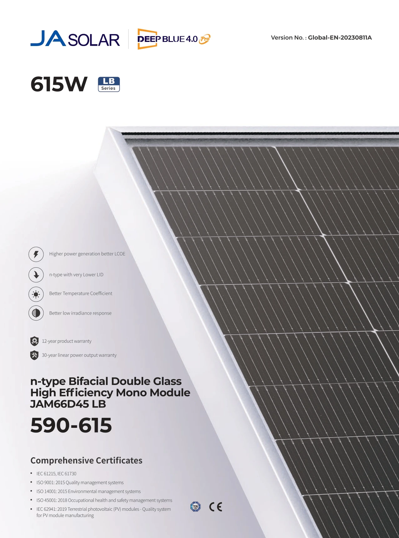 JA Solar JAM66D45 590-615W Bifacial Panels - High Efficiency