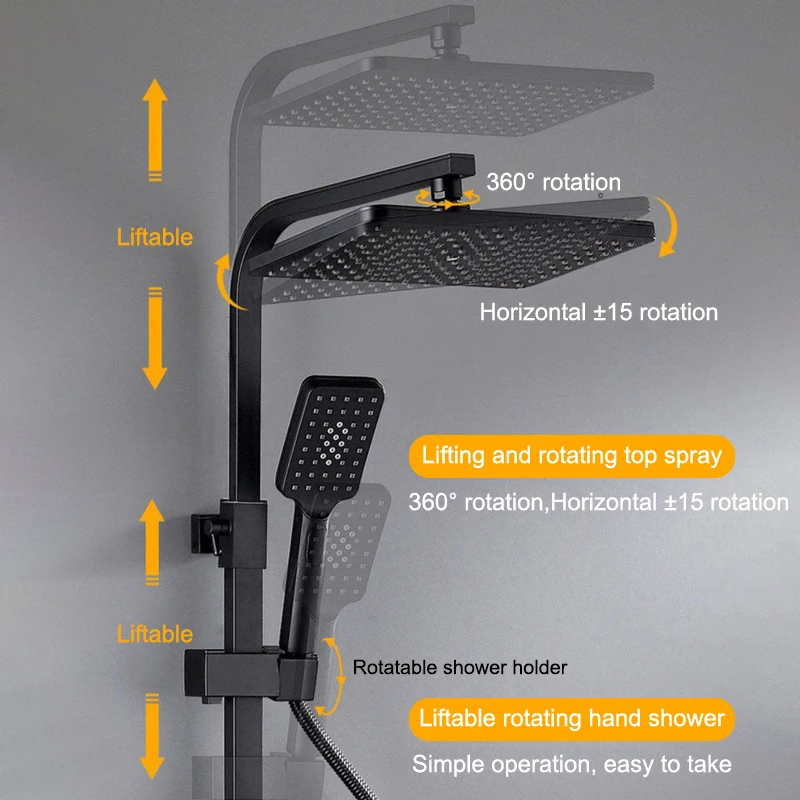 Contemporary Shower System - Black Gold LED Digital Faucet
