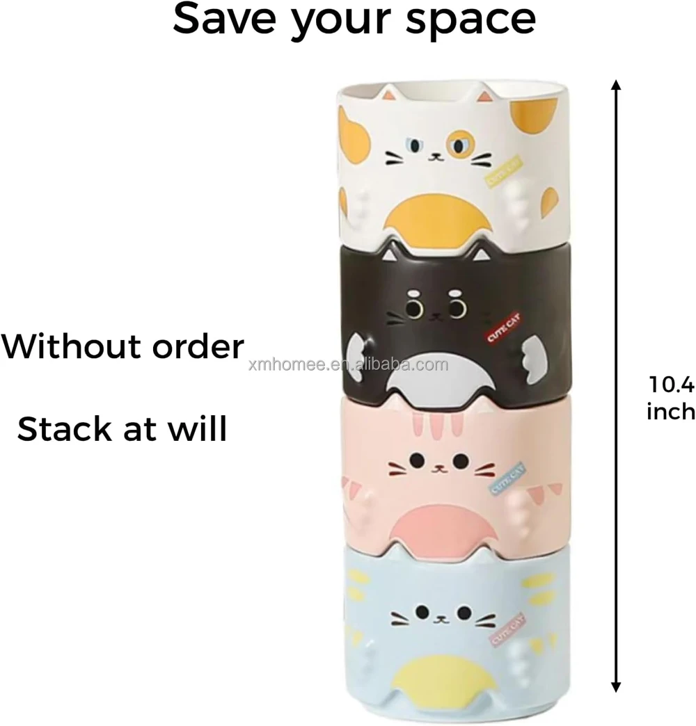 Stackable Cat Mug Set Adorable Ceramic Coffee Mugs For Cat Lovers Funny ...